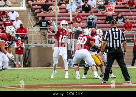 Stanford quarterback Tanner McKee (18) celebrates after scoring against ...
