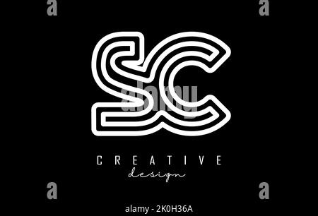 SC simple outline concept logo and circle of initial design black and ...