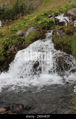 A vertical shot of Bjarnafoss beautiful waterfall on the south coast of ...