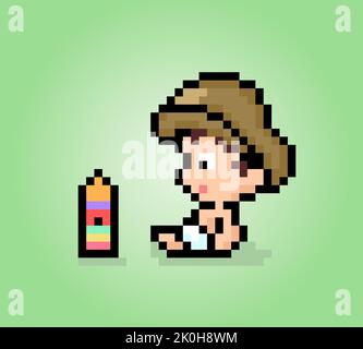Pixel baby boy is sitting. Cute baby vector illustration Stock Vector ...
