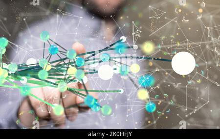 A closeup of a businessman touching 3d futuristic patterns - Digital ...