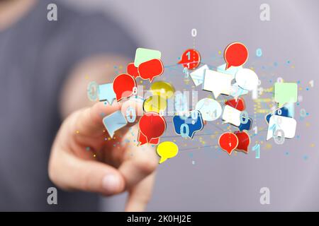 A finger pointing to 3d floating massage envelop icons - a concept of ...