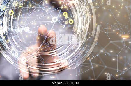 The hand getting through the digital network - virtual technology ...