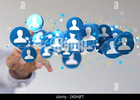 Blue icons of people linked together Stock Photo - Alamy