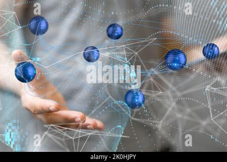The hand getting through the digital network - virtual technology ...