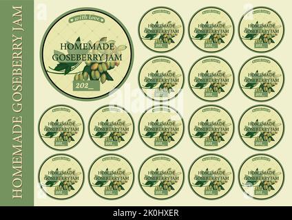 Label for homemade jam. Gooseberry jam packaging. Vector gooseberry ...
