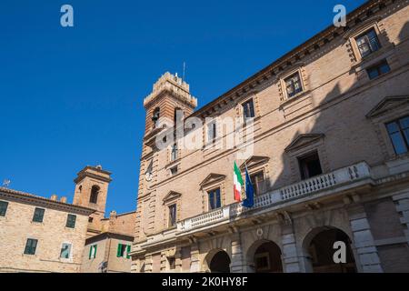Via Roma street, City Hall, Civic Tower, Filottrano, Marche, Italy ...