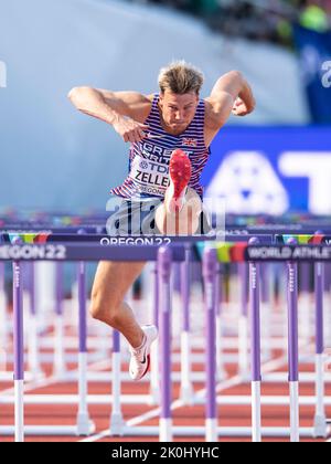 Joshua Zeller of GB&NI competing in the men’s 110m hurdles at the World ...