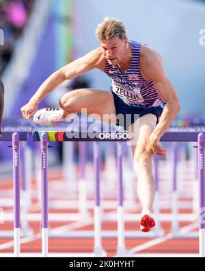 Joshua Zeller of GB&NI competing in the men’s 110m hurdles at the World ...