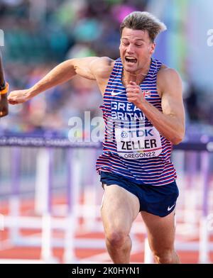 Joshua Zeller of GB&NI competing in the men’s 110m hurdles at the World ...