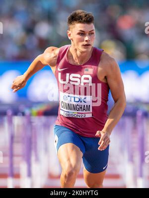 Trey Cunningham of the USA competing in the men’s 110m hurdles at the ...