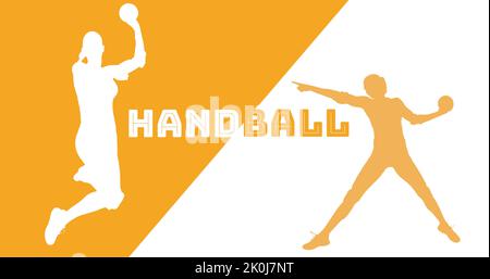 Illustration of orange silhouette female handball player throwing ball ...
