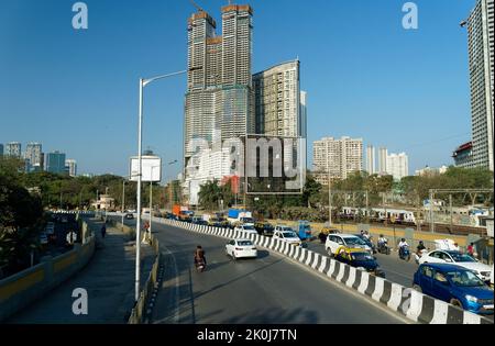 Dramatic view of Mumbai skyline, from Mahalaxmi bridge, Mumbai, Bombay ...