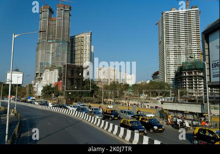 Dramatic view of Mumbai skyline, from Mahalaxmi bridge, Mumbai, Bombay ...