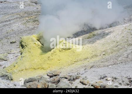 steaminf fumarola in a solfataric field on a slope of the volcano Stock ...
