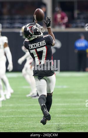 Atlanta Falcons wide receiver Olamide Zaccheaus (17) runs during an NFL ...