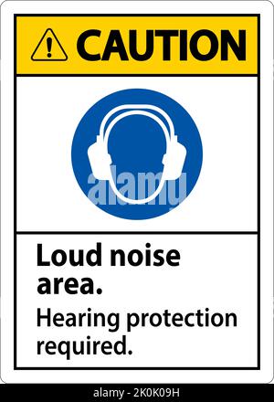 Caution Hearing Protection Required Sign On White Background Stock ...