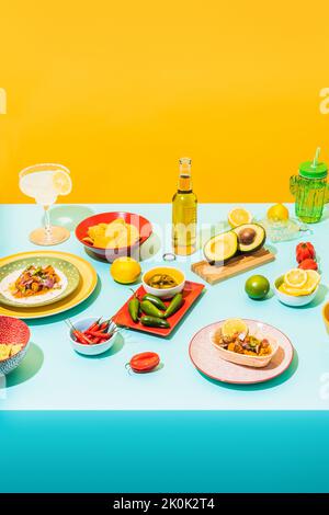 From above assorted traditional Mexican dishes and drinks placed on ...