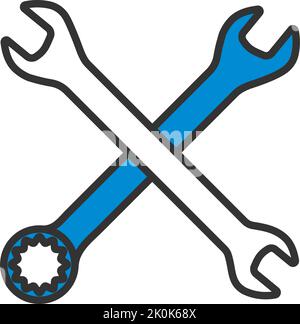 Crossed Wrench Icon. Editable Bold Outline With Color Fill Design ...