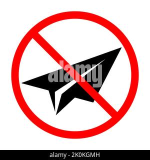 No paper plane sign. Paper plane is forbidden. Prohibited sign of plane ...