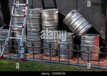 stainless steel beer barrel in the brewery Stock Photo - Alamy