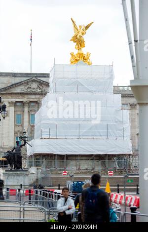 The Victoria Memorial covered with temporary structures is seen in ...
