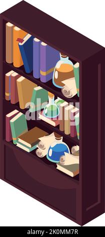 Ancient books isometric. Magic spell papers for game ui fantasy old map ...