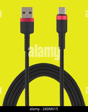Yellow Usb-cable Micro Usb Isolated on white background Stock Photo - Alamy