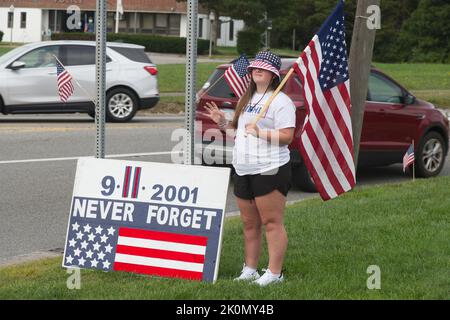 Remembering September 11th - flag waving at the Bourne Rotary on Cape ...