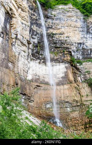 Okatse (Kinchkha) Waterfall, three-step waterfall cascade in the river ...