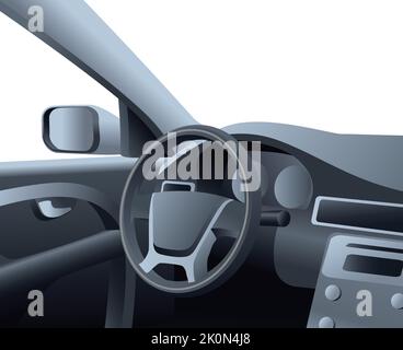 simple modern car interior steering wheel line drawing left hand drive ...