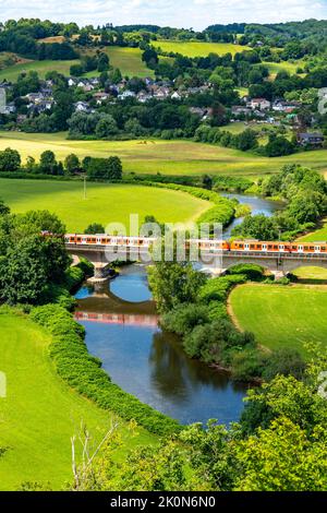 The river Sieg, between Oberauel and Blankenberg, near Hennef, bridge ...