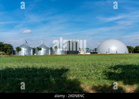 Biogas plant, storage silos, large buffer storage for hot water for ...