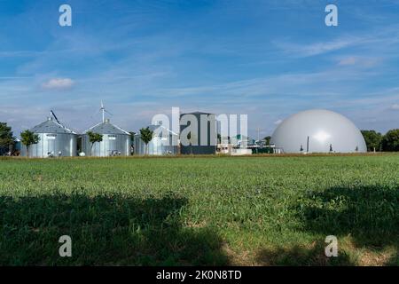 Biogas plant, storage silos, large buffer storage for hot water for ...