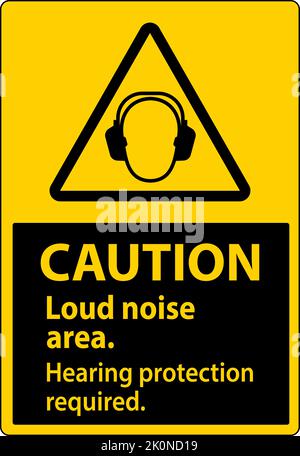 Caution Hearing Protection Required Sign On White Background Stock ...