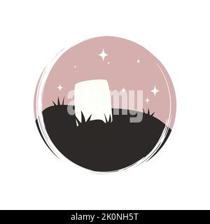 Cute icon vector with gravestone and stars, illustration on circle with ...