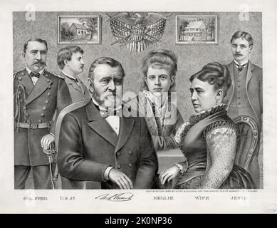 A drawing of president Ulysses Grant and his family. In the image are ...