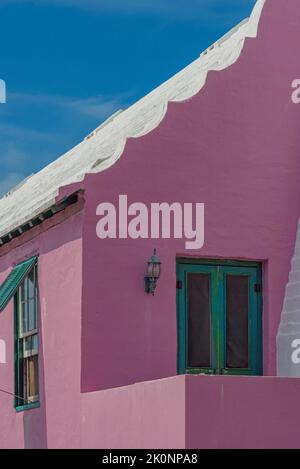Traditional Bermuda Architecture Pink House White Roof & Chimney Green ...