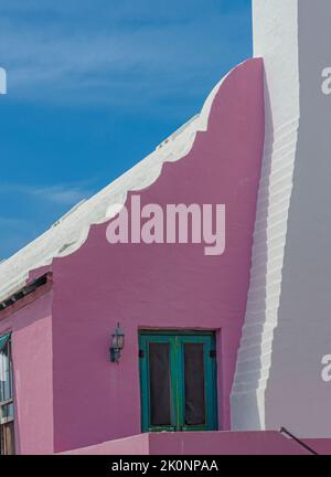 Traditional Bermuda Architecture Pink House White Roof & Chimney Green ...