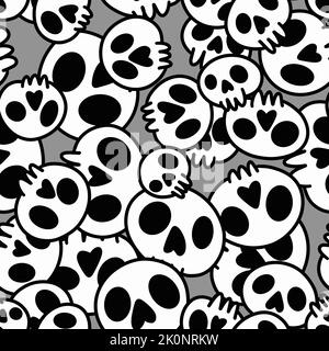 Cartoon doodle seamless Halloween skulls pattern for wrapping paper and ...