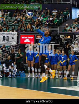 September 4, 2022 - Hawaii outside hitter Amber Igiede (3) serves the ...