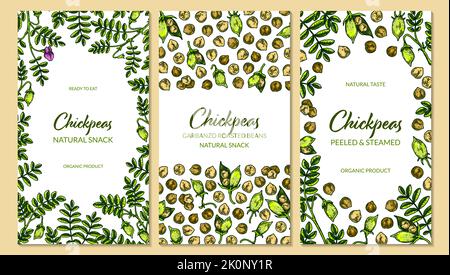 Set of colorful chickpeas designs. Hand drawn illustration in colored ...