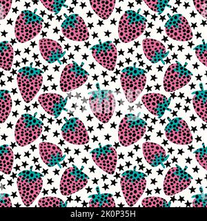Cartoon berries seamless kawaii strawberry pattern for wrapping paper ...