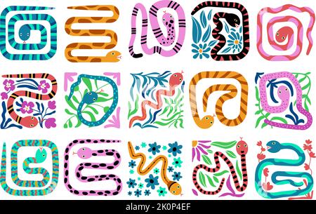 Wild jungle snakes and floral exotic tropical leafs seamless pattern ...