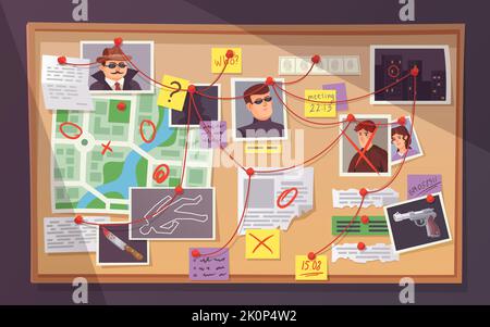 Detective board with pins and evidence vector Stock Vector Image & Art ...