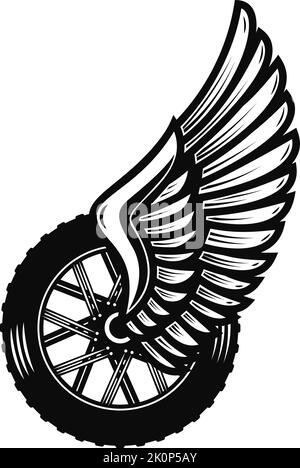 Winged wheel in monochrome style. Design element for logo, label, sign ...