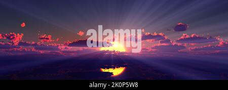 sunset calmly sea sun ray 3d render illustration Stock Photo - Alamy