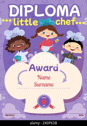 Little chef certificate. Cooking class chefs diploma, cooking food school lesson and kids cooks ...