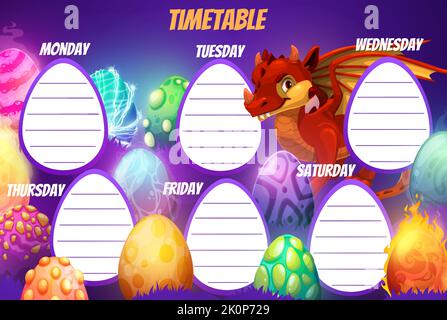 Weekly timetable schedule with cartoon fairy and elf village houses ...