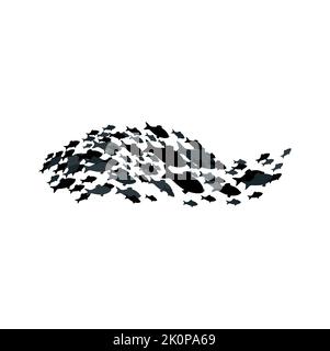 Shoal and fish school swimming, shoaling and schooling in sea or ocean ...